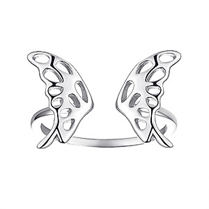 LEMON GRASS Open Butterfly Band Ring in Sterling Silver | Women's Adjustable Cutout Butterfly Ring | Gold Statement Stackable Minimalist Ring for Sister Gift