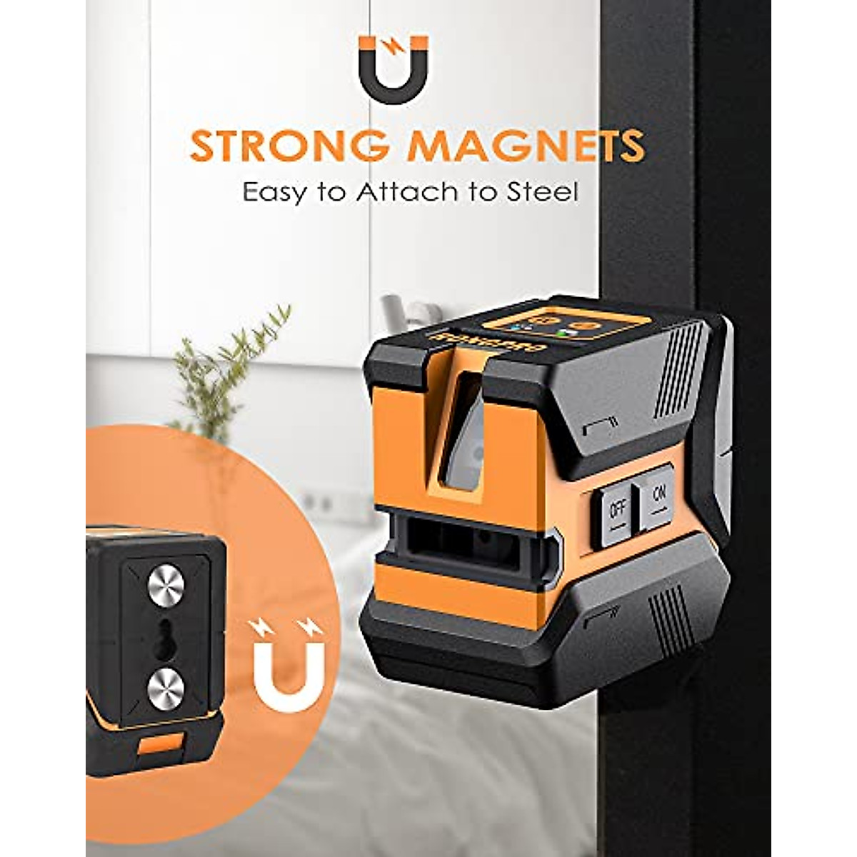 RONGPRO Self Leveling Laser Level, 50ft/15m Cross Line Laser level Laser Line leveler Beam Tool for Construction Picture Hanging Wall Writing Painting, Magnetic Mount Base and Carrying Pouch