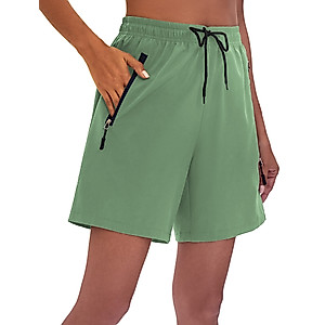 iChunhua Womens 7 Inch Inseam Athletic Shorts Water Resistant Quick Dry for Walking Travel Athletic Golf Bean Green L