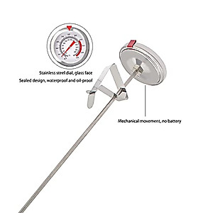 QIJING 12 inch Food Thermometer Instant readout, Long Handle with Stainless Steel Clip, no Batteries Required, Frying Thermometer for Grill, Grill Meat, Milk Foam
