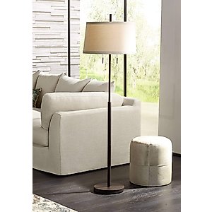 Possini Euro Design Nayla Modern Floor Lamp Standing 62.5" Tall Bronze Steel Slender Column Off White Fabric Tapered Drum Shade Decor for Living Room Reading House Bedroom Home