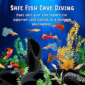 Corisrx Fish Aquarium Cave Decorations - Smooth Ceramic Fish Hide Fish House, Meteorite Like Leopard Gecko Lizard Reptile Hide Basking Rock, Betta Fish Tank Hideout Terrarium Decor - Aquarium Rocks