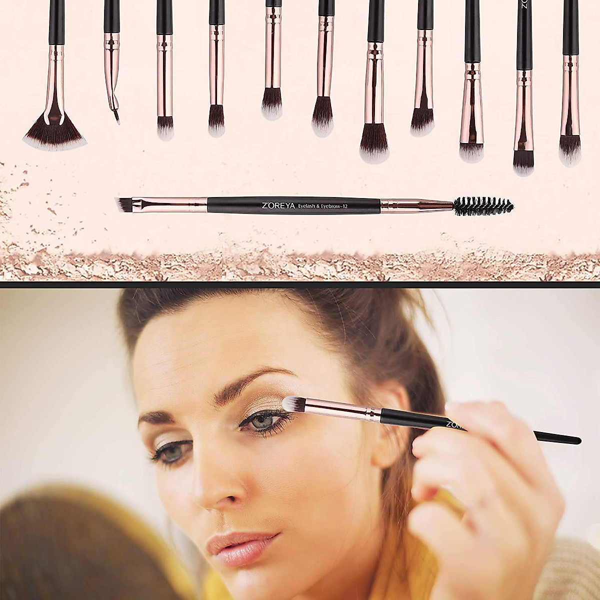 Z'OREYA Eye Makeup Brushes, 12 Pcs Professional Eye Brush Set Eyeshadow, Eyebrow, Blending, Fan, Eyelash Brushes Set With Carrying Bag (Black)