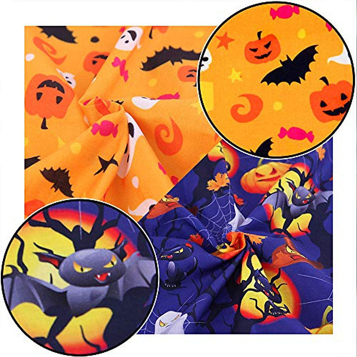 Junejour 6pcs Halloween Style Cotton Craft Fabric 25cm x 25cm Sewing Patchwork Cloths DIY Craft Squares Fabric Halloween Pumpkin Ghost Floral Pattern for DIY Art Crafts