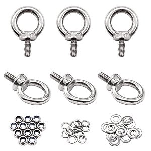 Dianrui 304 Stainless Steel M6 Male Thread Machinery Shoulder Lifting Ring Eye Bolt，Accessories Include Lock Nuts and Lock Washers and Flat Washers Set K1-045-M6-Kit