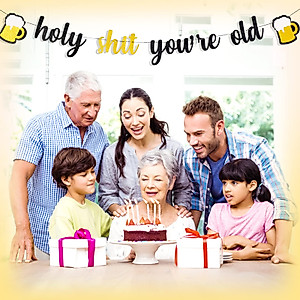 Birthday Decorations for Men, Holy You're Old Birthday Banner for Funny 40th 50th 60th 70th Birthday Party Decorations for Women