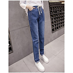 Maiyifu-GJ Womens Elastic Waist Denim Joggers Jeans Casual Distressed Drawstring Stretch Jeans Skinny Workout Jean Trousers (Blue,Small)