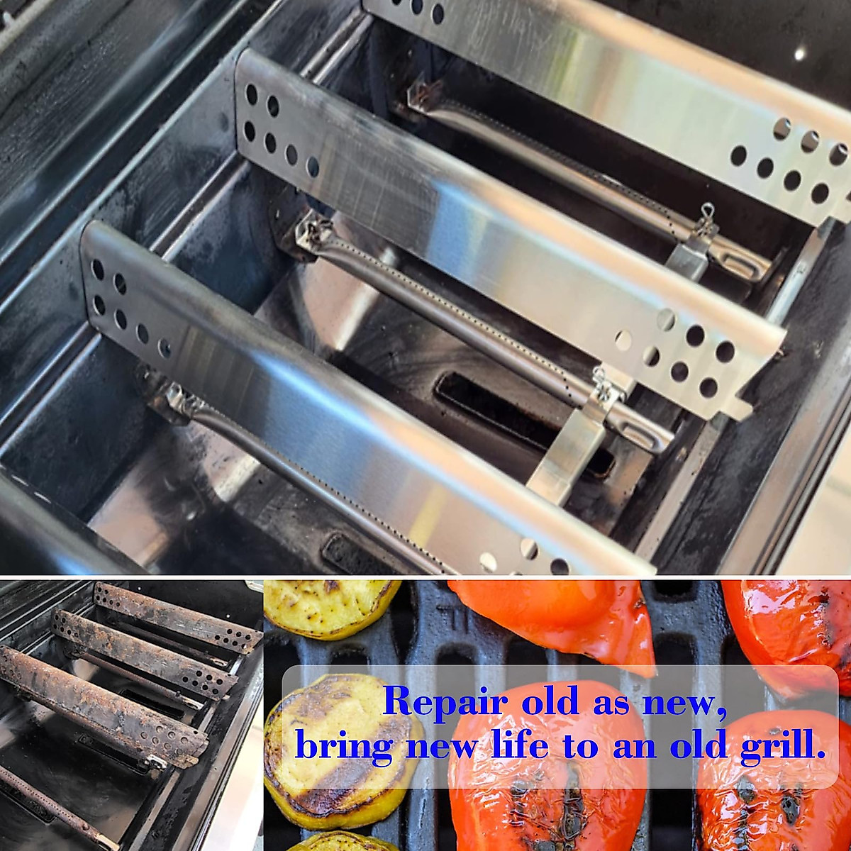 Heat Plates for Charbroil Advantage 4 Burner 466433016 Gas Grill Parts, Fits Char-Broil 2/3/6 Burner 463642015, 463343015, 463642116,463240115, Grill Replacement Kit Parts, Burner, Carryover Tube