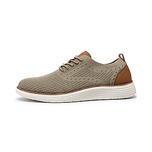 VILOCY Men's Casual Dress Sneakers Oxfords Business Shoes Lace Up Lightweight Comfortable Breathable Walking Knit Mesh Fashion Sneakers Tennis Khaki,EU44
