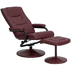Flash Furniture Rachel Contemporary Multi-Position Recliner and Ottoman with Wrapped Base in Burgundy LeatherSoft