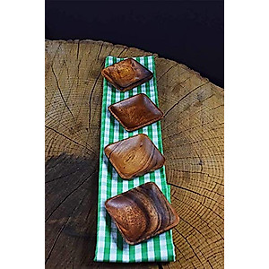 Acacia Handmade Wood Carved Plates - Set of 4 Calabash Bowls Size 4" (Square)