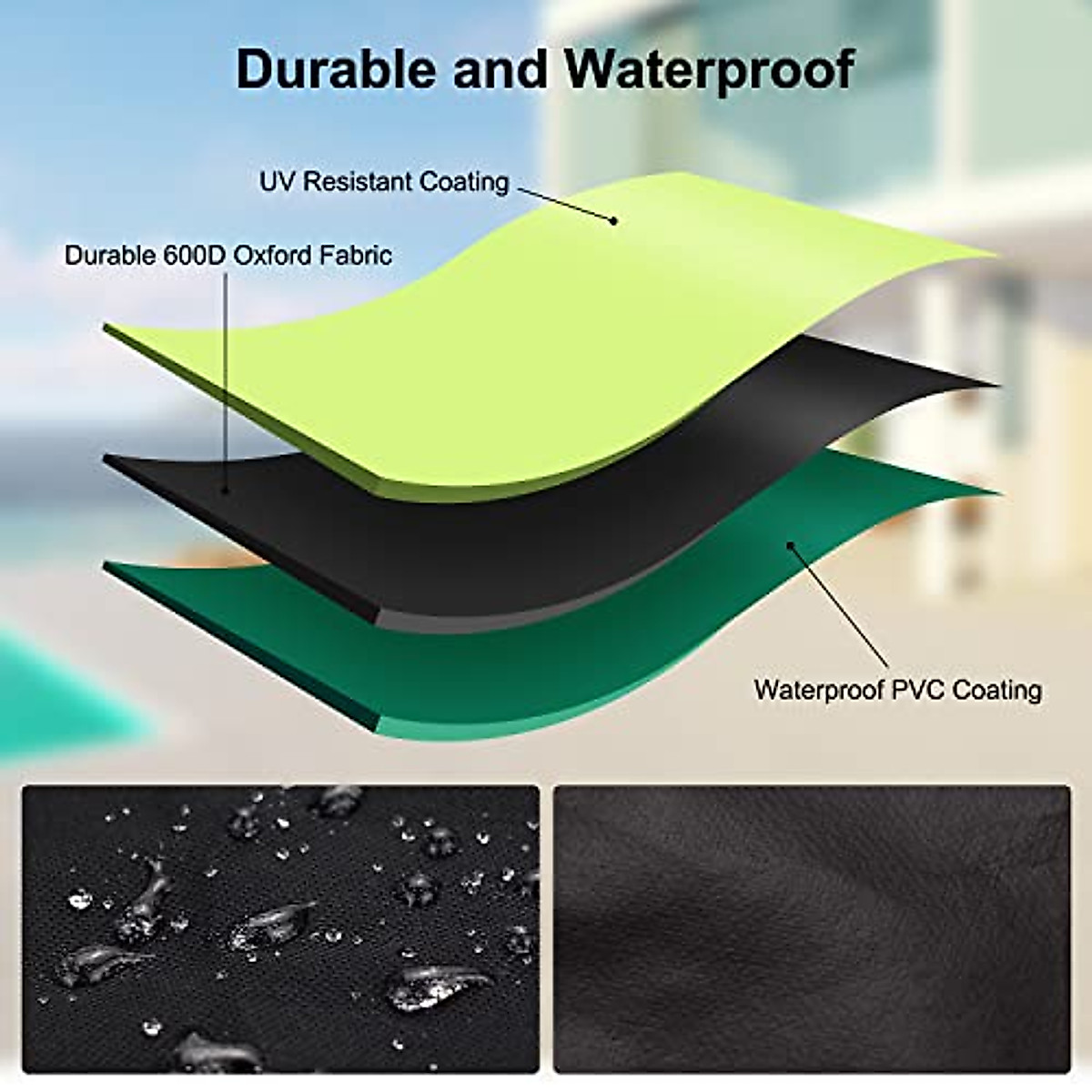 Rosoenvi Patio Furniture Covers, 600D Outdoor Furniture Covers Waterproof, Patio Covers for Outdoor Furniture, Table and Chair Set Covers for Rainy, Snowy and Sunny, 98 x 78 x 32 Inch