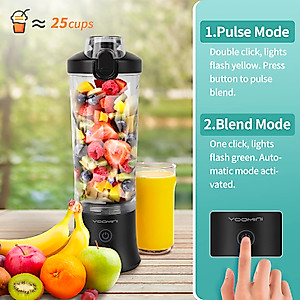 Portable Blender, Personal Blender for Shakes and Smoothies - USB Rechargeable 20oz Mini Blender with 6 Blades and ToGo Cup for Sports Travel Gym