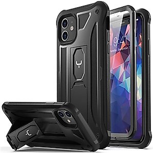 YOUMAKER Designed for iPhone 11 Case, Heavy Duty Protection Kickstand with Built-in Screen Protector Shockproof Cover for iPhone 11 6.1 Inch - Black