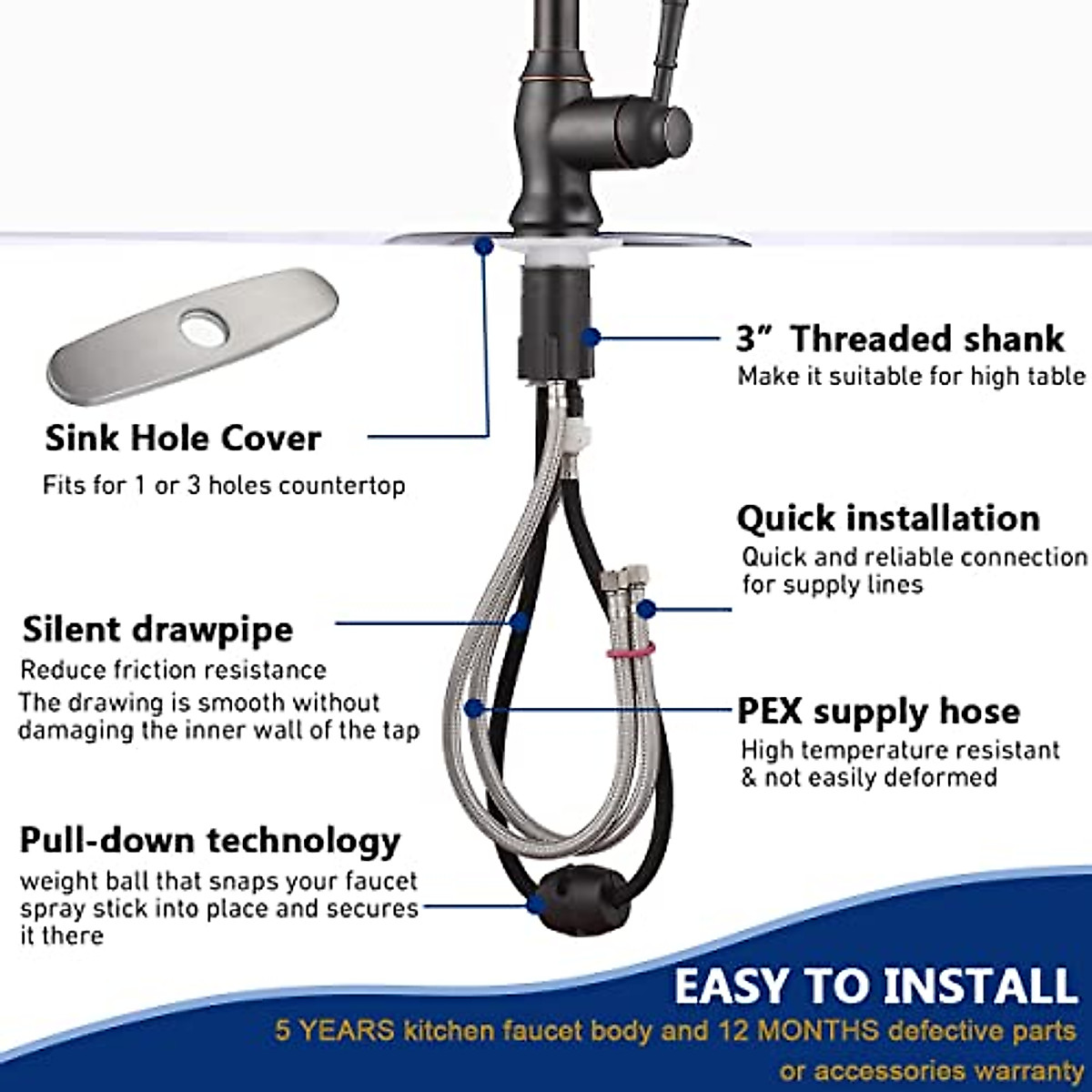 Kitchen Faucet with Pull Down Sprayer Oil Rubbed Bronze, SonTiy High Arc Single Handle Kitchen Sink Faucets with Deck Plate, Commercial Pull Out Faucets for Kitchen Sink, Solid Brass