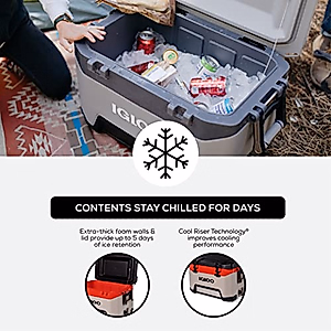 Igloo BMX 52 Quart Cooler with Cool Riser Technology, Fish Ruler, and Tie-Down Points - 16.34 Pounds - Sandstone and Red