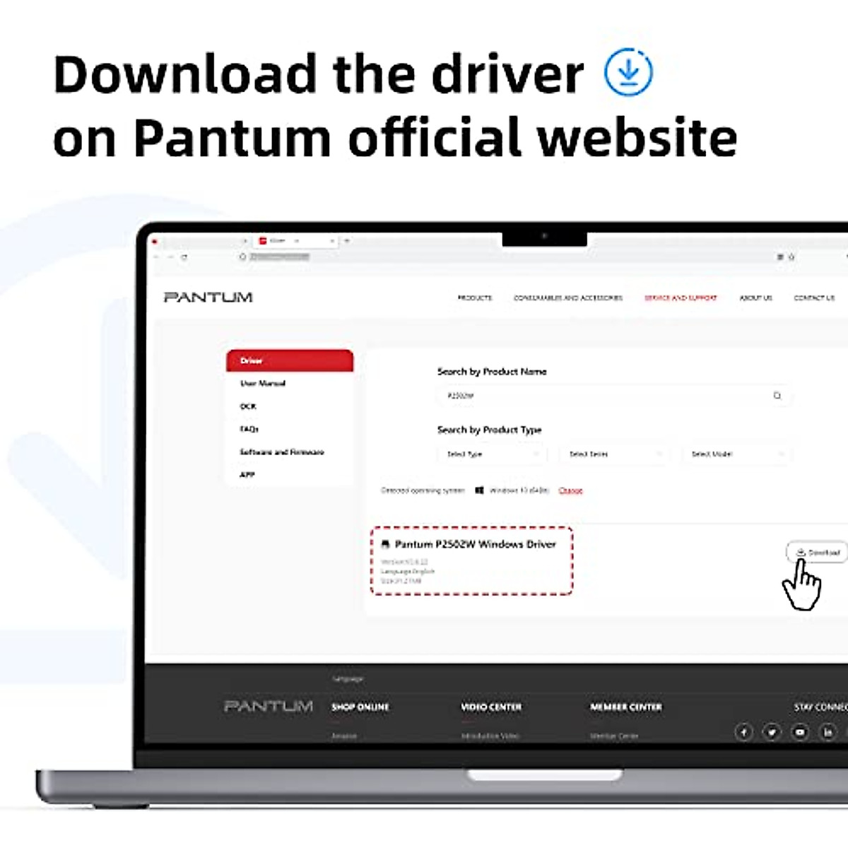 Pantum P2502W Black and White Laser Printer with Wireless Printing, Compact Size, 23 Pages per Minute (V5J87A)