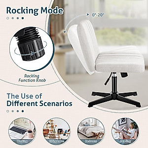 Shahoo Criss Cross Legged Chair with Ottoman, Armless Swivel Wide Padded Modern Height Adjustable Fabric Home Office, Beige