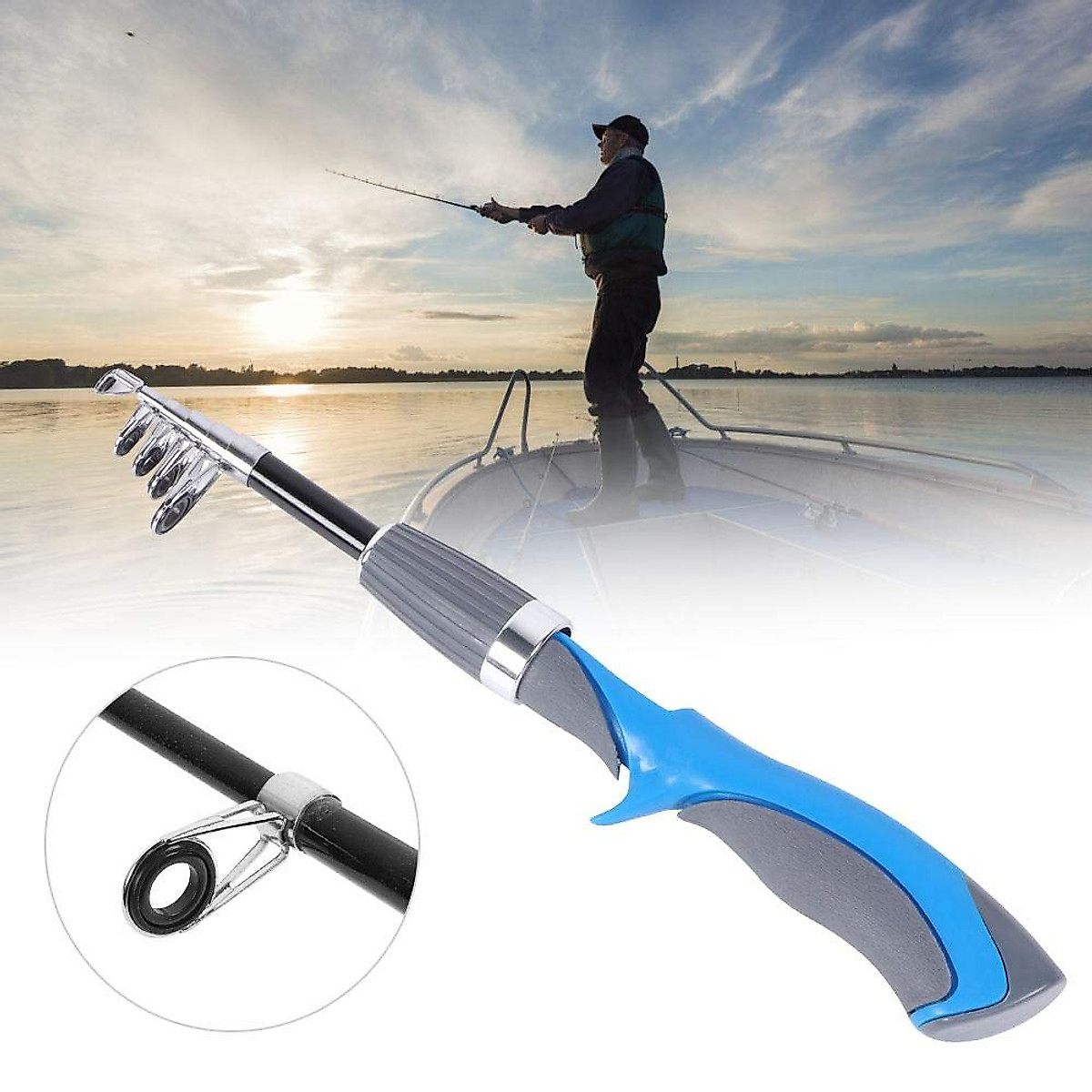Carbon Fishing Rod Short Fishing Rod Protable Telescopic Sea Fishing Pole for Saltwater Freshwater Fishing(Blue Handle 1.2M)