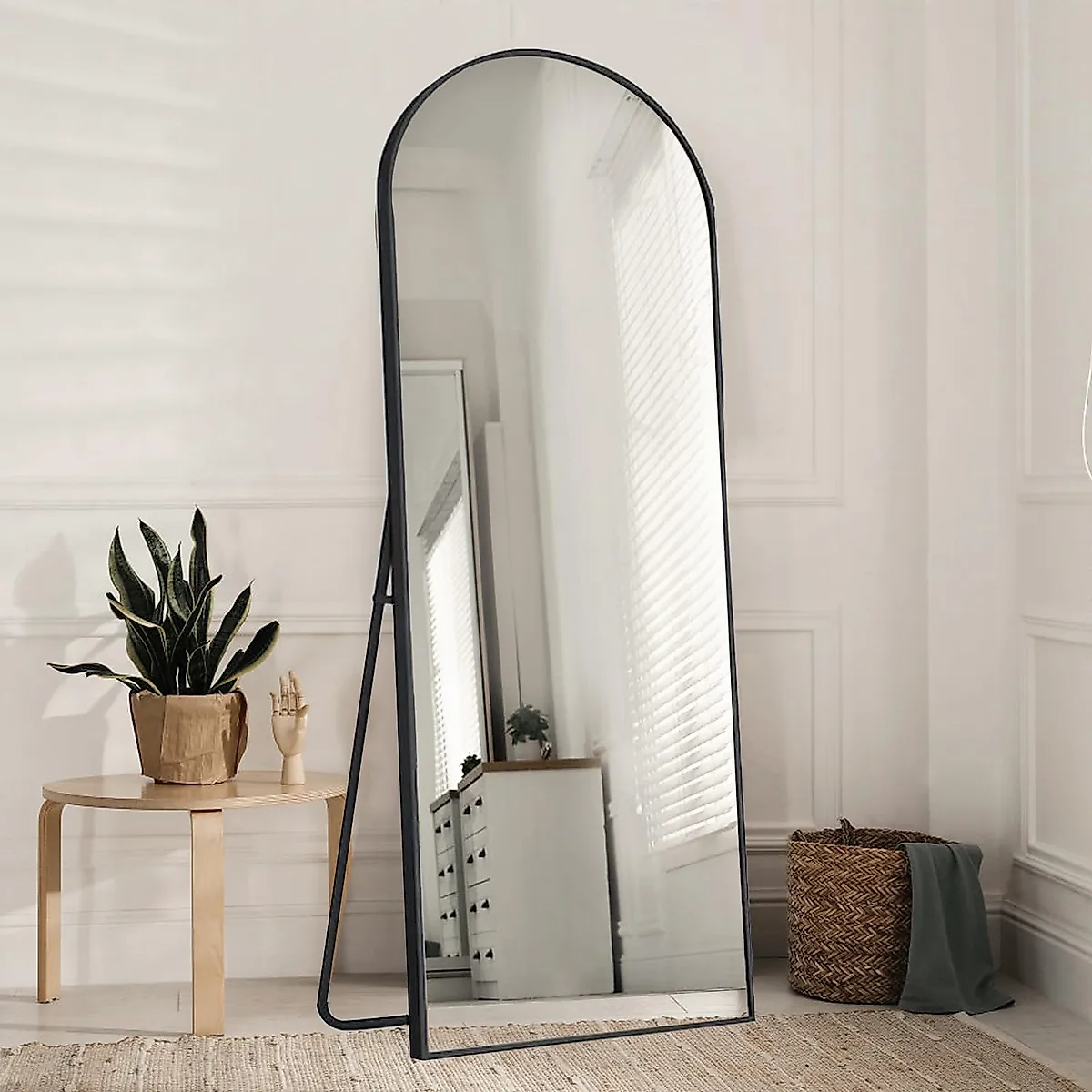 MEETDH Full Length Body Mirror, Arched Long Mirror, Black Body Mirror for floor & Wall, Large Metal Wall Mirror 65x22 inch, Tall Dressing Mirror for Bedroom, Living Room