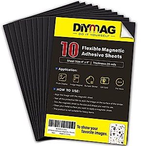 DIYMAG Magnetic Adhesive Sheets,|4" x 6"|,10 Pack Cuttable Magnetic Sheets,Flexible magnet sheets with adhesive for Crafts,Photos,Easy Peel and Stick