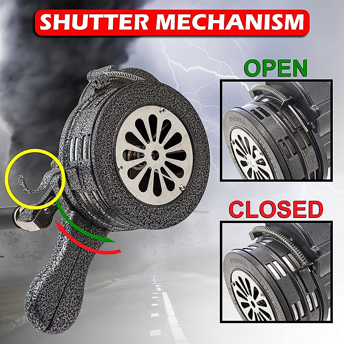 Vixen Horns Metal Hand Crank Siren, Loud Portable Air-raid Hand Held Siren, Manual Operated Siren Horn, Handheld Fire Alarm Tornado Air Raid Siren, VXS-1000M