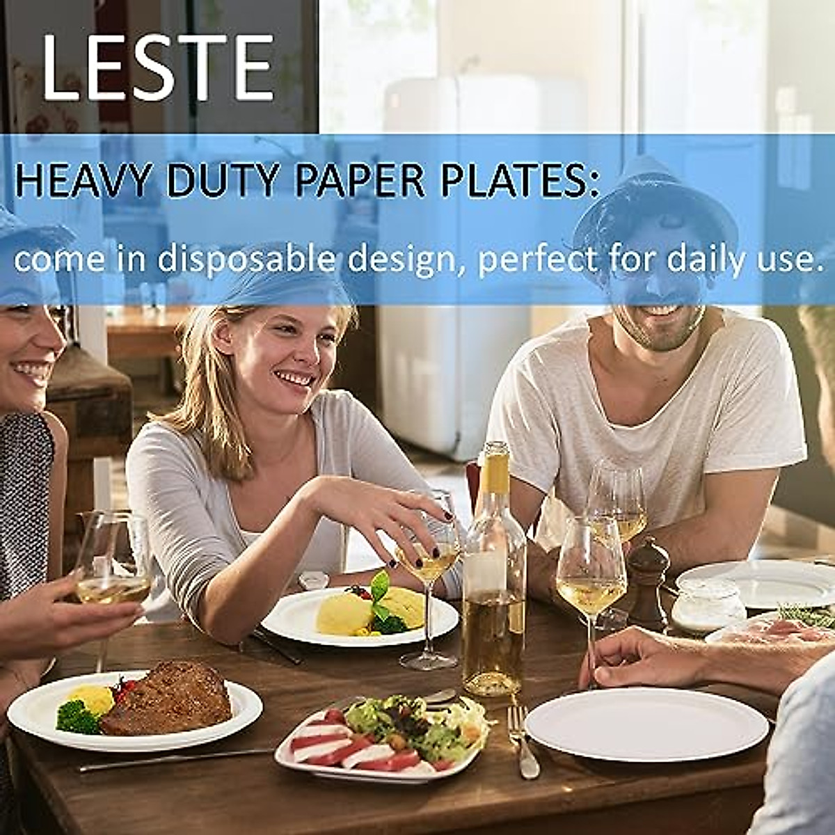 Leste Disposable Bagasse Paper Plates, Heavy-Duty Party Plates, 100% Compostable, Made of Natural Sugarcane Fibers - Biodegradable Paper Plates (Natural - Round, 9 Inch - 50 Count)