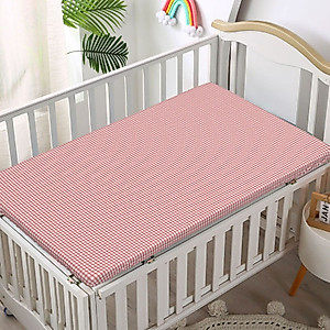 Pink Gingham Themed Fitted Crib Sheet,Standard Crib Mattress Fitted Sheet Soft and Breathable Bed Sheets-Great for Boy or Girl Room or Nursery,28“ x52“,Blush Dried Rose