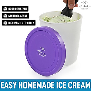 Zulay [2 Pack - 1 Quart Each] Large Ice Cream Containers For Homemade Ice Cream - Reusable Ice Cream Container Set with Lids - Ice Cream Pint Containers For Sorbet, Gelato, Frozen Yogurt (Purple)