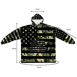 American Flag Camouflage Wearable Blanket Hoodie,Oversized Hooded Blanket Sweatshirt