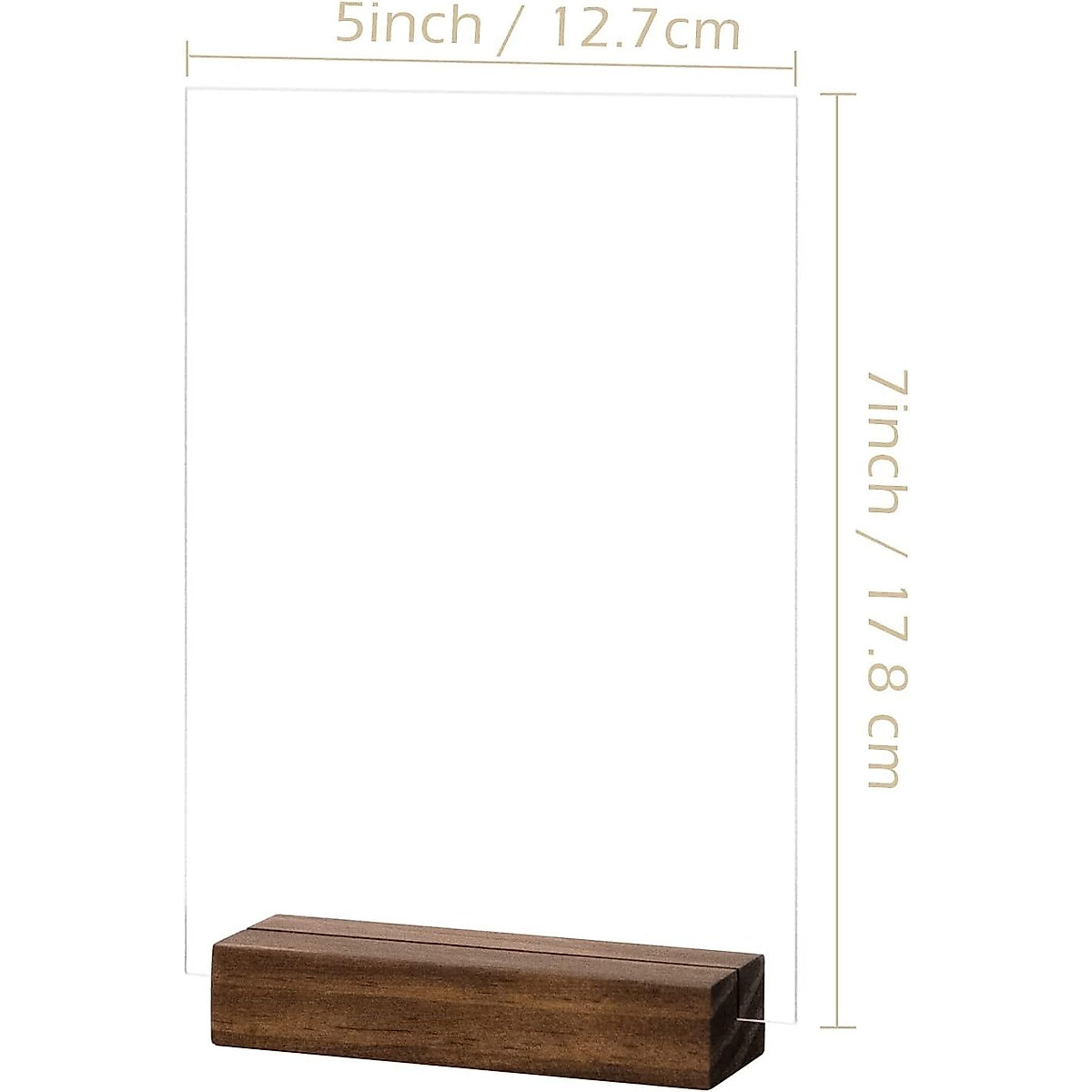 5x7 Inch Clear Acrylic Sign with Wood Base-10 Pack Blank Clear Acrylic Sheets with Wood Stand, DIY Acrylic Sign Blank for Table Signs Wedding Table Numbers (Clear, 5x7 Inch)