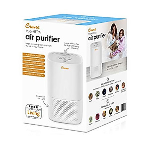 Crane Air Purifier with True HEPA Filter, Germicidal UV Light, 250 Sq Feet Coverage, Timer Function, Sleep Mode, Washable Particle Filter, EE-5067