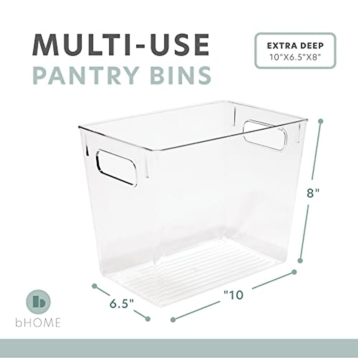 bHome & Co 4 Plastic Storage Containers For Organizing - Pantry Organization and Storage Bins, Acrylic Clear Plastic Storage Bins - Cabinet Fridge Freezer Bathroom Organizer Bins- Kitchen Organization