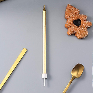 Long Thin Gold Birthday Candles for Cake Cupcake Candle for Birthday Party Wedding Decorations, Jumochi (24 Count, Gold)