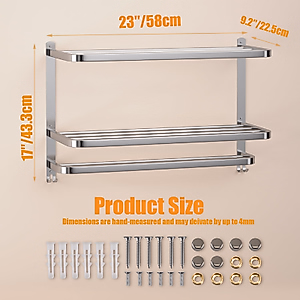 Generic NICETAKU 23inch 3-Tier Towel Racks for Bathroom with Shelf, Multilayer Hotel Towel Holder with Hooks, Stainless Steel Wall-Mounted Brushed Finish Towel Bars, Silver