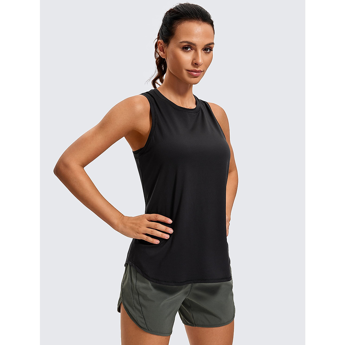 CRZ YOGA Lightweight Tank Top for Women Racerback Sleeveless Workout Tops High Neck Athletic Running Shirts Black Large