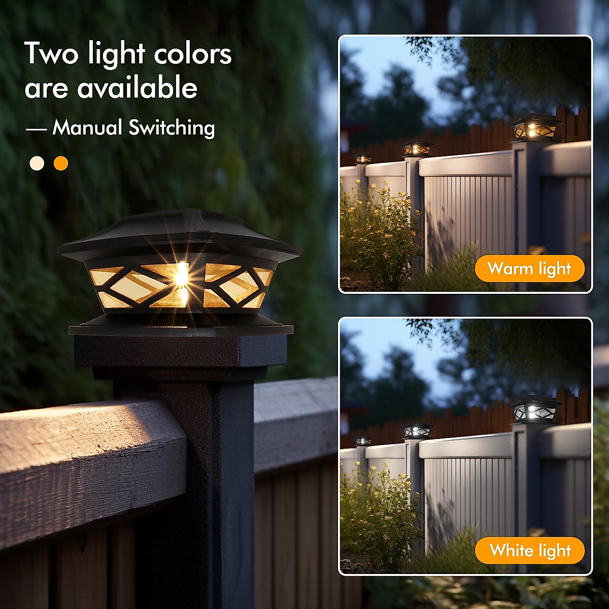 TWINSLUXES Solar Lights for Outdoor - 2 Modes, Waterproof LED Post Cap Lights, Gard/Patio/Porch - Solar Powered (1 Pack, Fits 3.5x3.5 to 6x6 Wooden/Vinyl/Fence Posts)