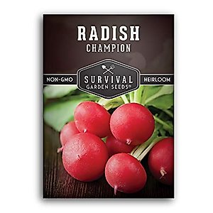 Survival Garden Seeds - Champion Radish Seed for Planting - Packet with Instructions to Plant and Grow Red Radishes in Your Home Vegetable Garden - Non-GMO Heirloom Variety