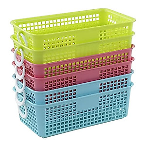 CadineUS Mini Plastic Storage Basket, Colored Desktop Storage Bins Set of 6