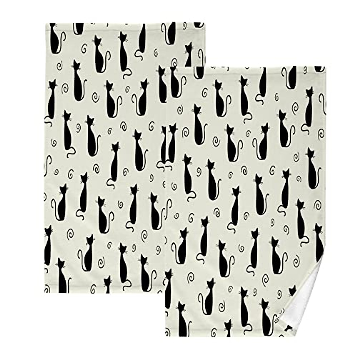 Blueangle Black Cat Shadow Silhouette Print Pure Cotton Hand Towels for Bath Decorative Guest Towels Fingertip Towels for Bathroom Spa Gym, 2-Piece, 16 x 28 inches（383）