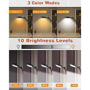 10X Magnifying Glass with Light, Adjustable Swing Arm 2200 Lumens LED Magnifying Desk Lamp with 3 Color Modes Stepless Dimming, Hands Free LED Lighted Magnifier for Close Work, Crafts Repair Painting