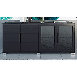 Zuri Furniture Hayes Modern Cabinet with Glass Doors - Black Oak