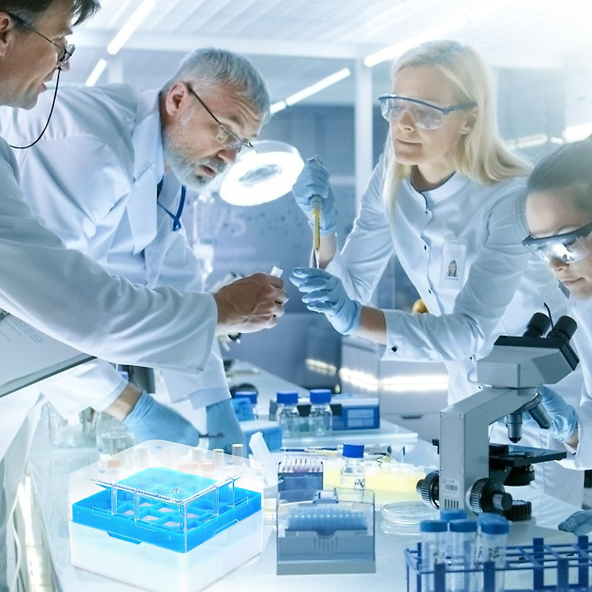 iplusmile Polycarbonate Freezer Boxes 25- grids Freezing Cryovial Storage Box Polycarbonate CryoBox Vial Rack Microcentrifuge Tube Box