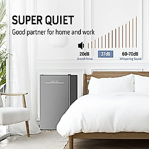 Frestec Mini Fridge for Bedroom, 3.1 Cu.Ft Mini Refrigerator with freezer, Dorm Fridge with Freezer, Compact Refrigerators Perfect for Room and Office, Adjustable Temperature Stainless Steel