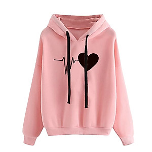 Cute Hoodies For Teen Girls, Loose Fit Hoodies For Women 2023 Fall Fashion Sweatshirt Tops Casual Long Sleeve Hooded Blouse Heart Print Pullover Cute Clothing
