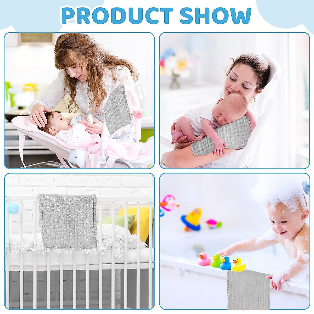 20 Packs Muslin Baby Burp Cloths Set Large 20 x 10 Inch Cotton 6 Layers Burp Cloths for Baby Girl Newborn Washcloths Infant Burp Wipes Soft and Absorbent Napkins for Boys and Girls (Gray)