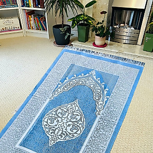 bazachi Mihrab Taffeta Portable Ottoman Prayer Mat/Rug - Made in Turkey (Baby Blue)
