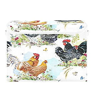 Kigai Rooster Pattern Storage Bins with Lids and Handles 17x13x12 In Foldable Fabric Storage Basket Toys Clothes Organizer for Shelves Closet Home Bedroom Office
