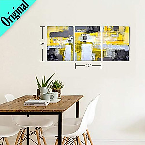 Decor MI Abstract Wall Art Yellow Grey Framed Wall Art Canvas Abstract Painting for Living Room Bedroom Office Home Modern Canvas Artwork Abstract Art Wall Decor Ready to Hang 12''x16'', 3 Pieces