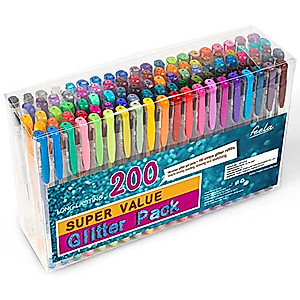 feela 200 Pack Glitter Gel Pens Set 100 Gel Pen plus 100 Refills for Adult Coloring Books Drawing Art Markers